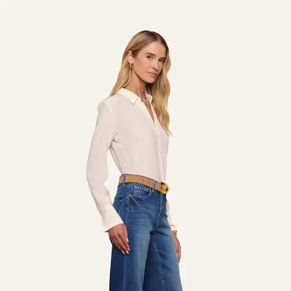 L'Agence Babette Silk Blouse Top - Ecru