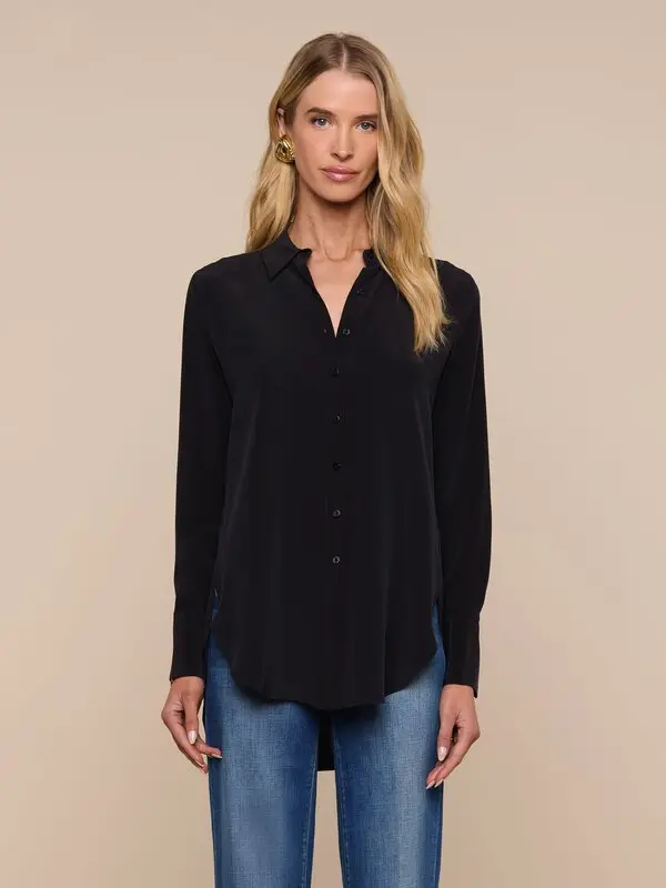L'Agence Babette Silk Blouse Top - Black