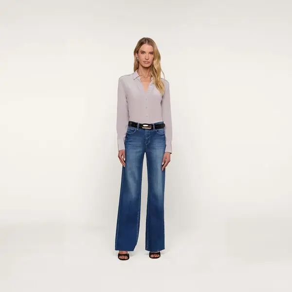 L'Agence Babette Silk Blouse Top - Light Pewter