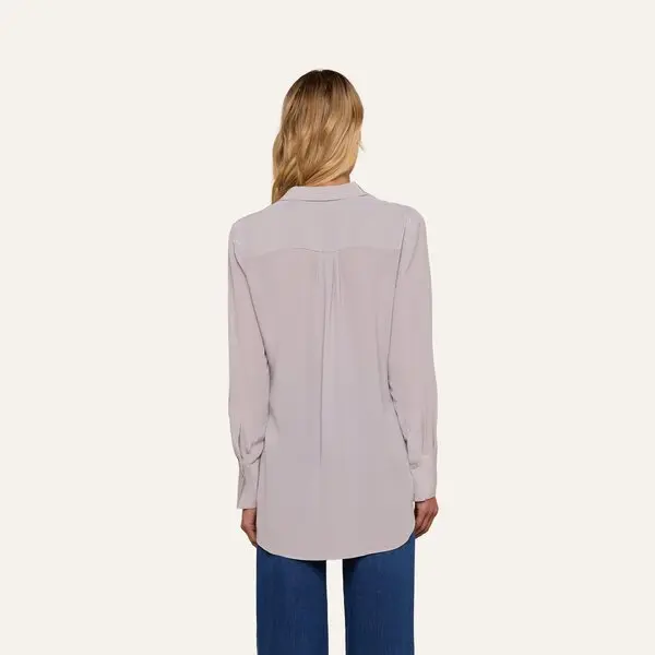 L'Agence Babette Silk Blouse Top - Light Pewter