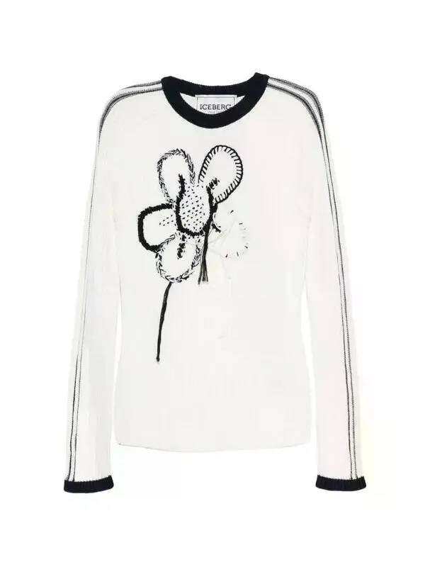 Iceberg Floral-embroidered Ribbed Sweater - White