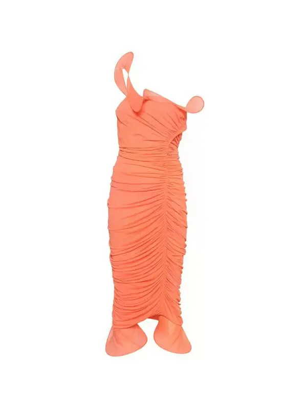 GENNY Ruched Ruffled One-shoulder Dress
