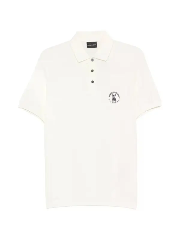 Emporio Armani Logo-patch Piqué Polo Shirt - Neutrals