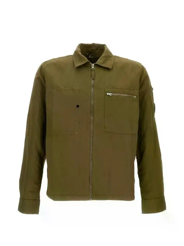 C.P. COMPANY Cotton Linen Lens Zip Overshirt - Green