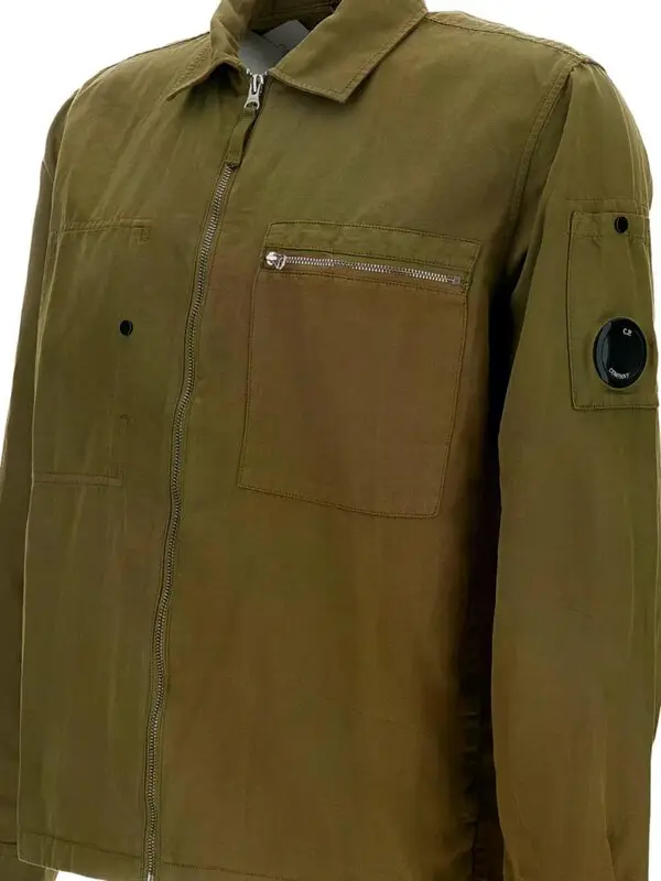 C.P. COMPANY Cotton Linen Lens Zip Overshirt - Green