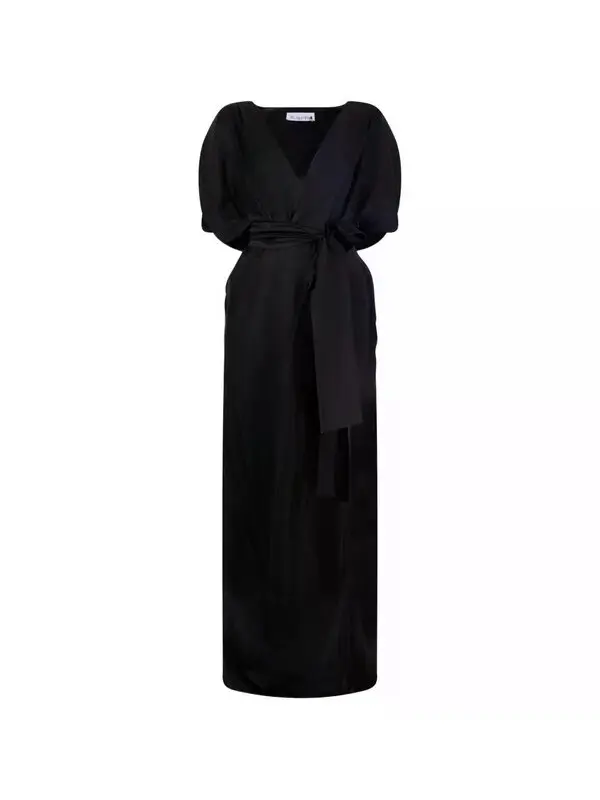 LES FILLES D'EVA Belted Puffed-sleeve Maxi Dress - Black