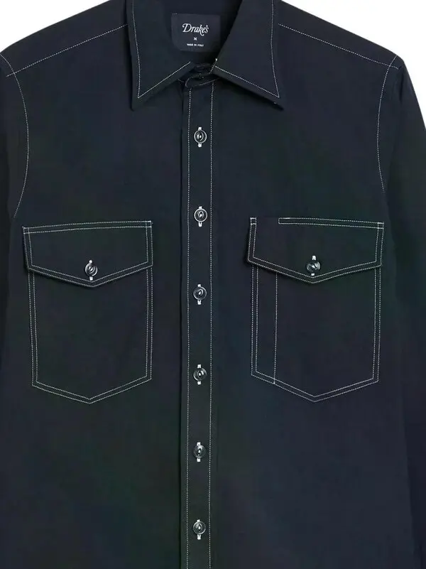 DRAKE'S Contrast-stitch Flap-pocket Shirt