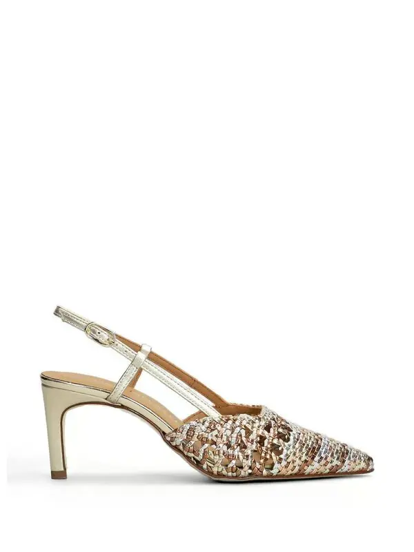 PEDRO MIRALLES Mantua Metallic Woven Slingback Heeled Pumps - Gold