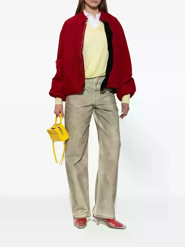 Loewe Embroidered-logo Zip-up Jacket With Draped Detail - Red