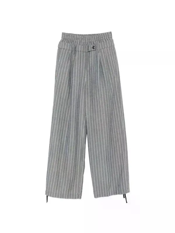 WHITE SAND Pinstripe Trousers With Drawstring Cuffs - Grey