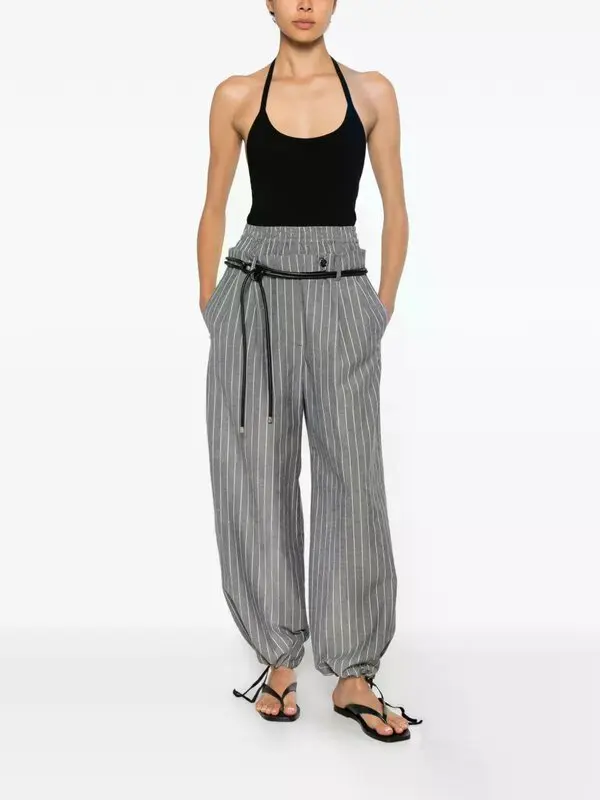 WHITE SAND Pinstripe Trousers With Drawstring Cuffs - Grey
