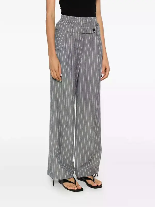 WHITE SAND Pinstripe Trousers With Drawstring Cuffs - Grey