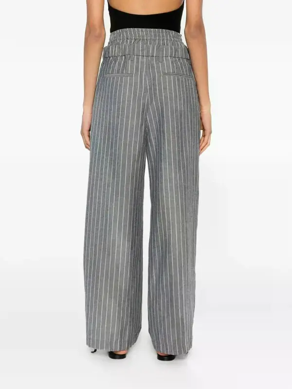 WHITE SAND Pinstripe Trousers With Drawstring Cuffs - Grey