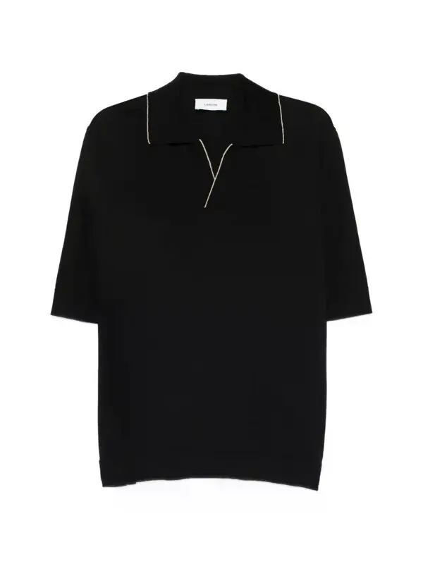 LARDINI Contrast-trim Open-collar T-shirt - Black