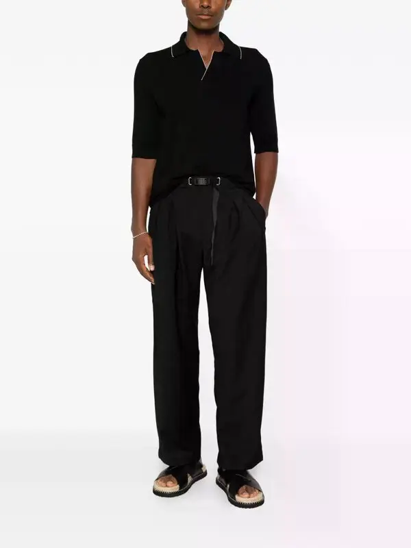 LARDINI Contrast-trim Open-collar T-shirt - Black