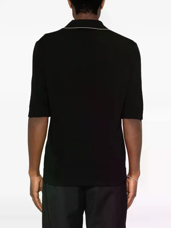 LARDINI Contrast-trim Open-collar T-shirt - Black