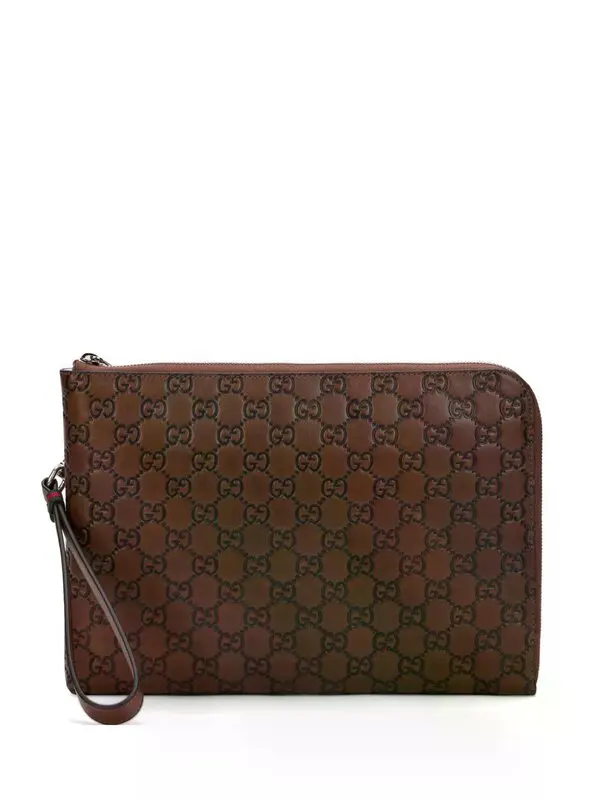 Gucci Gg Embossed Medium Clutch - Brown
