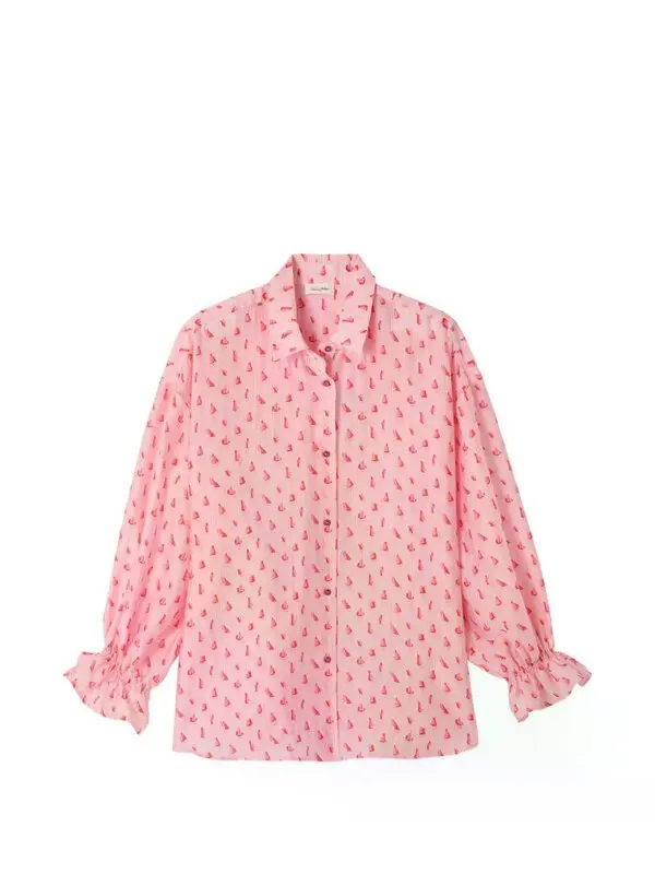 American Vintage Sailboat Print Ruffled Shirt - Pink