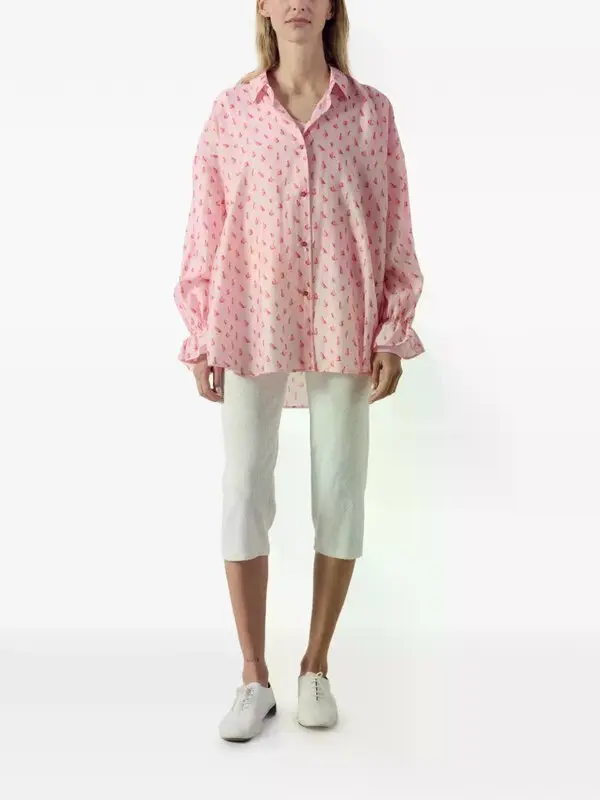 American Vintage Sailboat Print Ruffled Shirt - Pink
