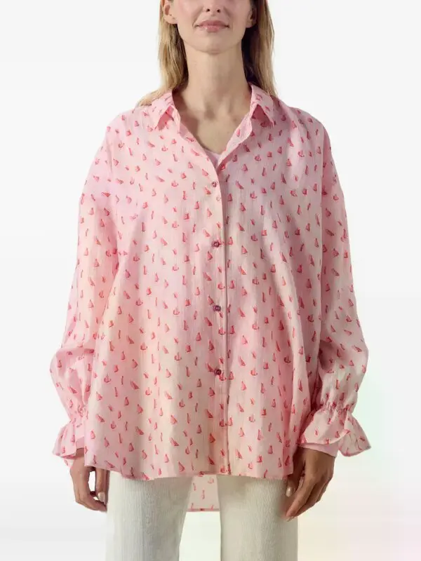 American Vintage Sailboat Print Ruffled Shirt - Pink