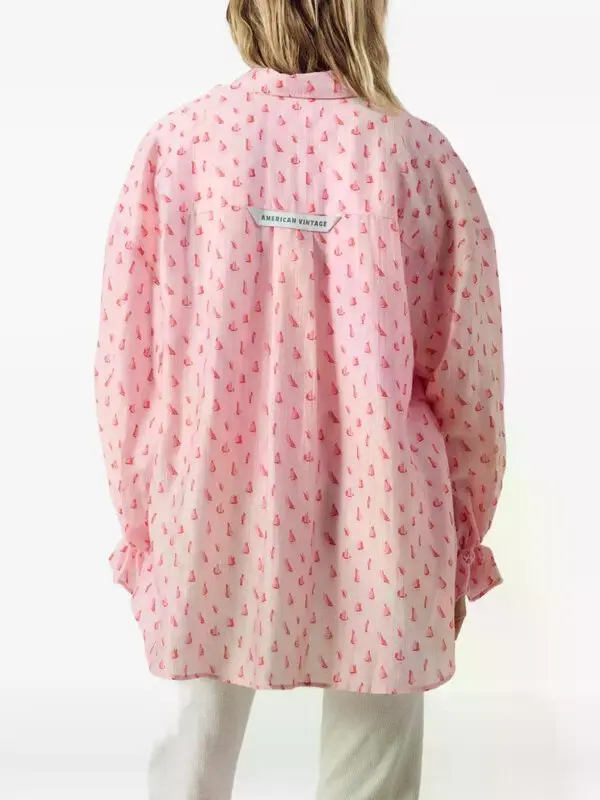 American Vintage Sailboat Print Ruffled Shirt - Pink
