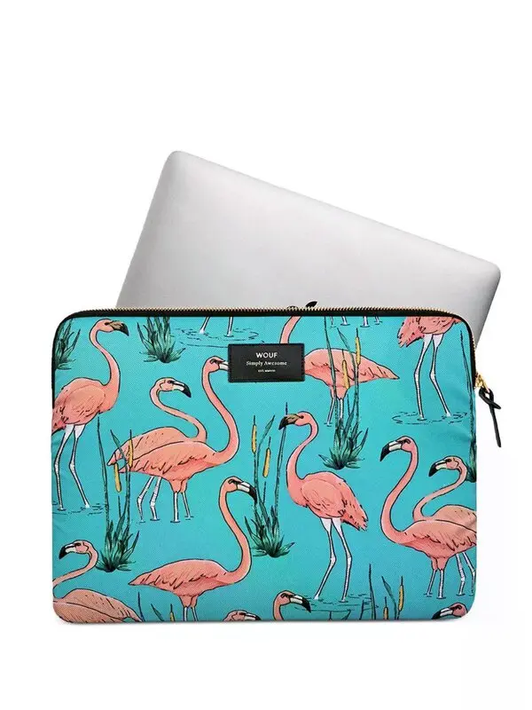 WOOUF Flamingo-print Laptop Case - Blue