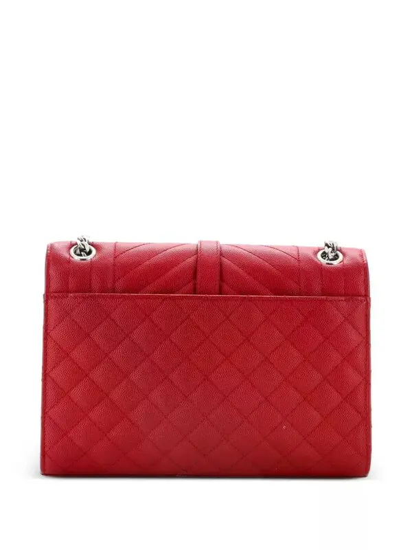 Saint Laurent Classic Monogram Envelope Satchel Mixed Matelasse Leather Medium Shoulder Bag - Red