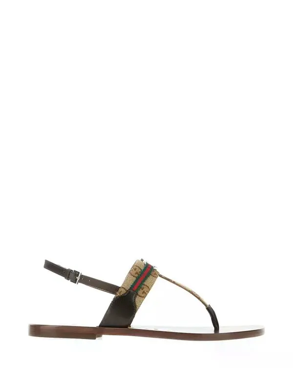 Gucci Gg Supreme Web-stripe Sandals - Neutrals