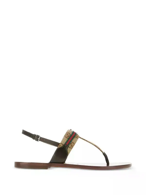 Gucci Gg Supreme Web-stripe Sandals - Neutrals