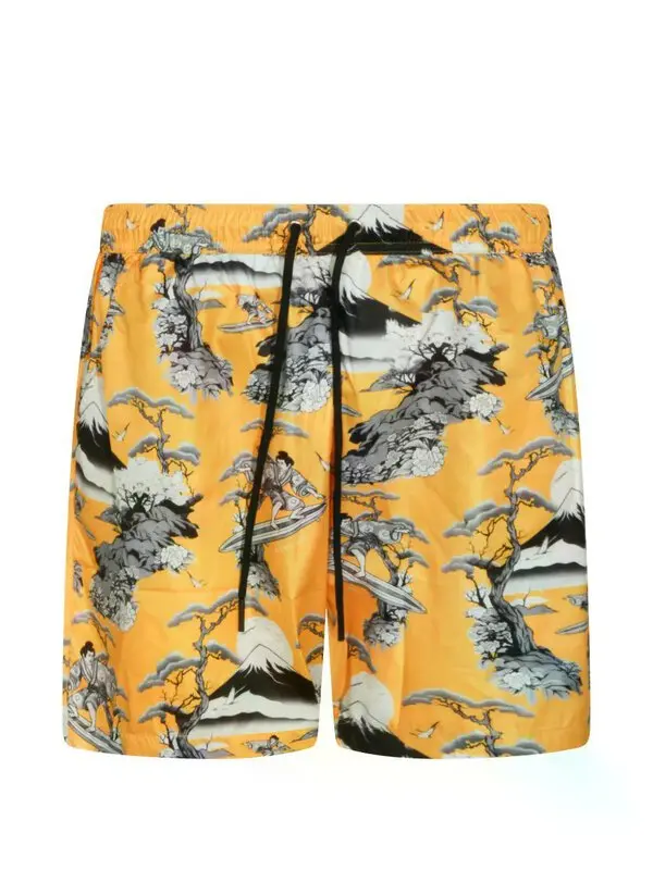 MAUNA KEA Landscape-print Swim Shorts - Yellow