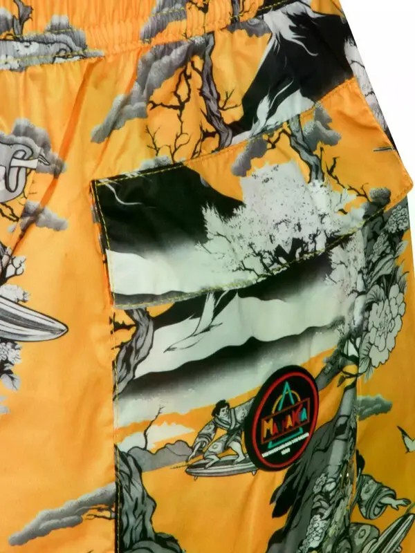 MAUNA KEA Landscape-print Swim Shorts - Yellow