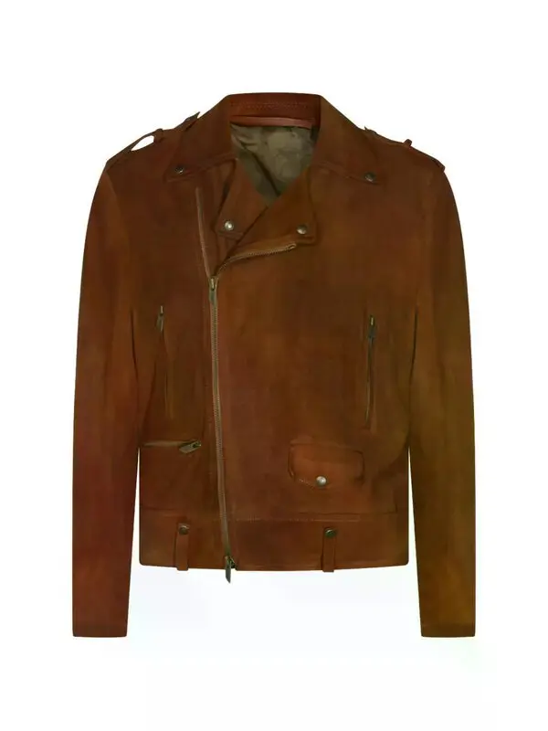 SALVATORE SANTORO Suede Biker Jacket - Brown