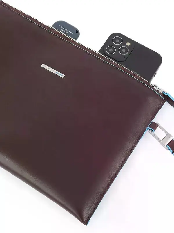 PIQUADRO Leather Clutch With Logo Plaque