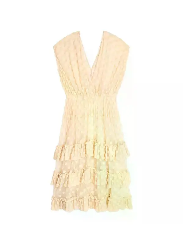 Dries Van Noten Ruffled Mesh Dress - Neutrals