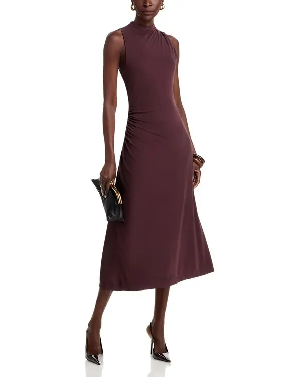Hugo Boss Eylai Gathered Mock Neck Midi Dress