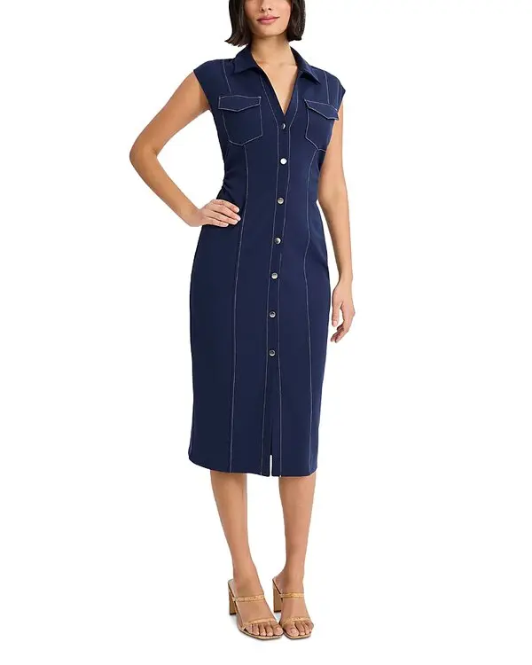 Maggy London Cap Sleeve Button Front Midi Dress
