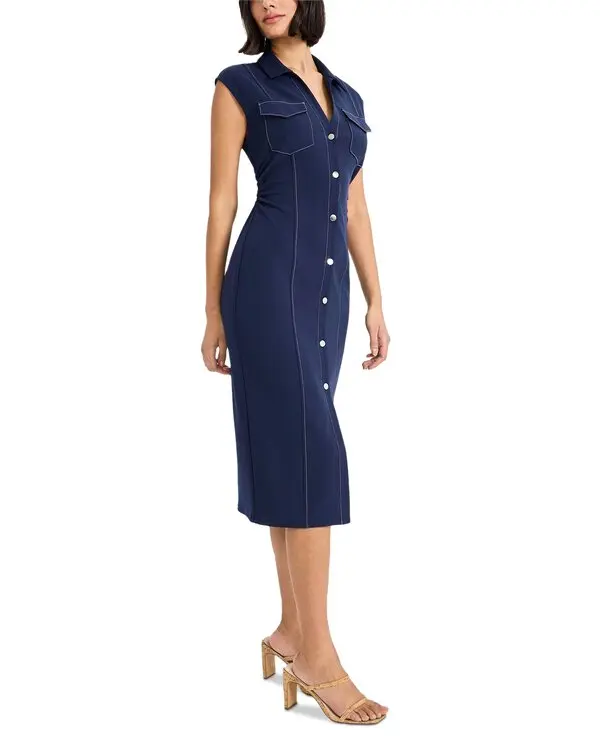 Maggy London Cap Sleeve Button Front Midi Dress