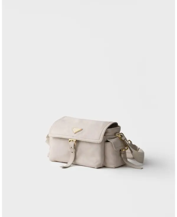 Prada Medium Nappa Leather Shoulder Bag With Flap - Beige