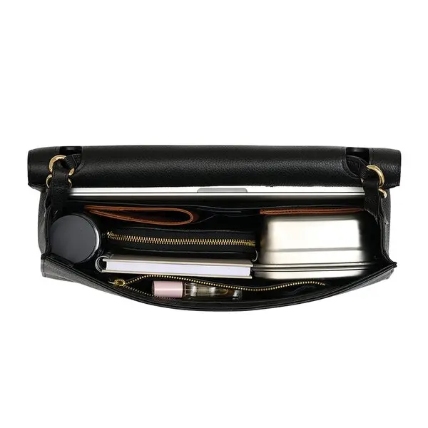 BY BANOO Signature Leather Briefcase - Black Silver