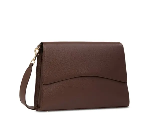 BY BANOO Classic Slim Leather Briefcase - Mocha/gold