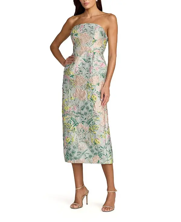 Mac Duggal Strapless Brocade Midi Dress With Pockets