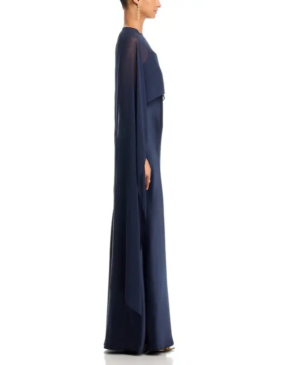 Aqua Long Satin Dress With Chiffon Overlay