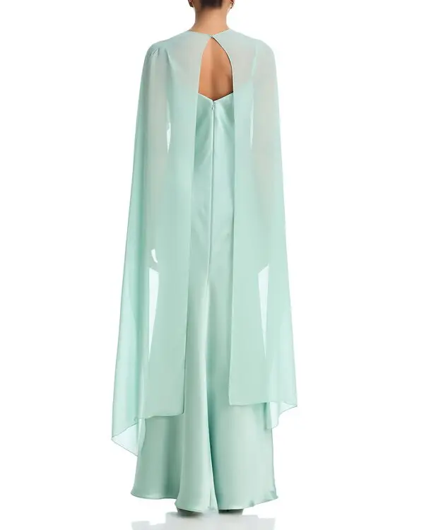 Aqua Long Satin Dress With Chiffon Overlay - Sage