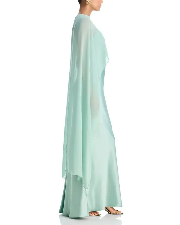 Aqua Long Satin Dress With Chiffon Overlay - Sage