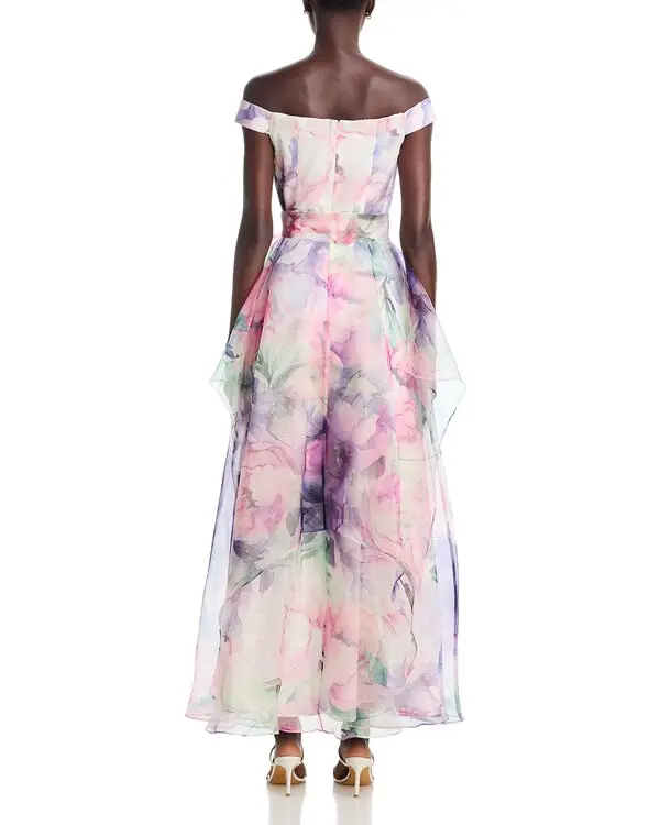 Eliza J Off-the-shoulder Floral Print Gown