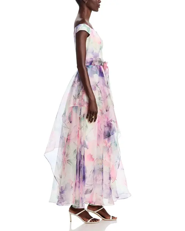 off the shoulder floral maxi dress eliza j Eliza J Womens Off Shoulder Floral Maxi Dress Blue White Size 14 W