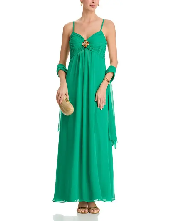 Eliza J Sweetheart Spaghetti Strap Pleated Gown