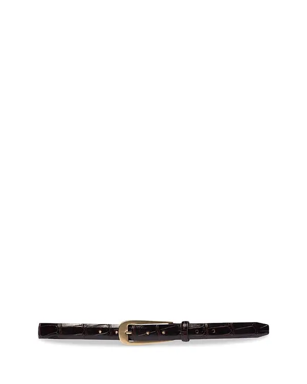 BLACK SUEDE STUDIO Elongated Buckle Embossed Leather Belt - Brown Croc