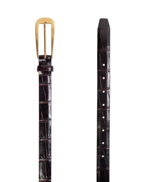 BLACK SUEDE STUDIO Elongated Buckle Embossed Leather Belt - Brown Croc