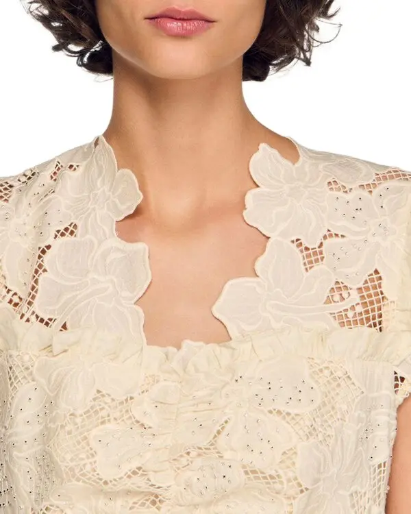 Sandro Lyrella Guipure Mini Dress - Ecru